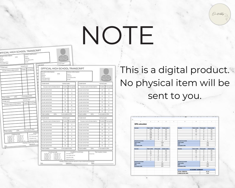 High School Transcript With a GPA Calculator, GPA Calculator and a ...