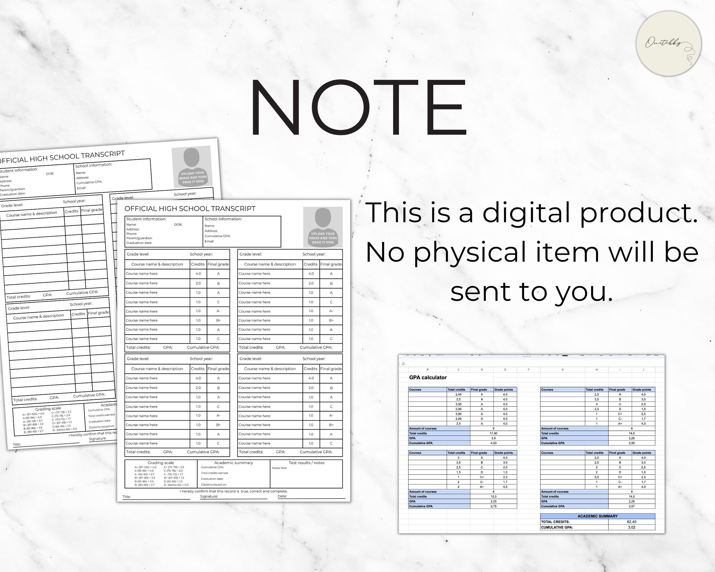 High School Transcript With a GPA Calculator, GPA Calculator and a ...