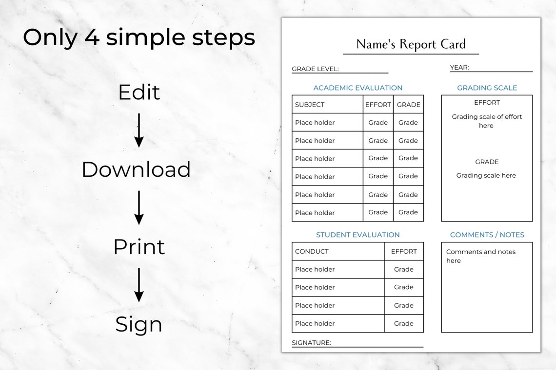 Report Card Template, Fillable Homeschool Transcript, Printable ...