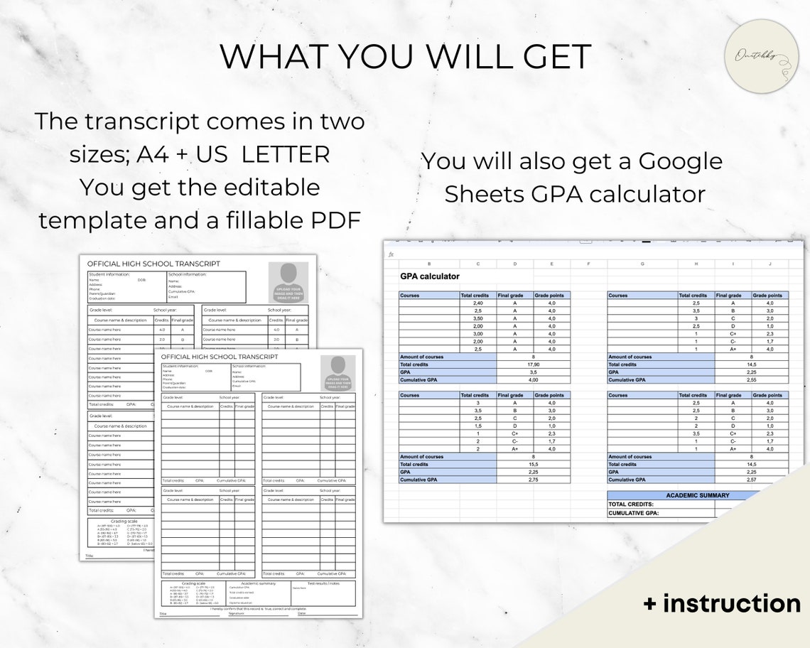 High School Transcript With a GPA Calculator, GPA Calculator and a ...