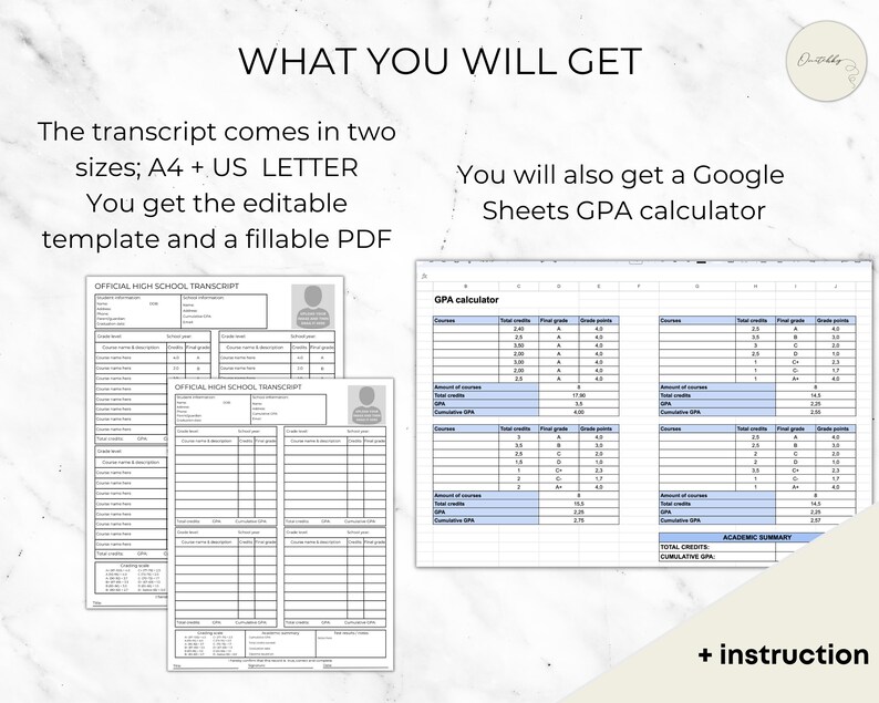 High School Transcript With a GPA Calculator, GPA Calculator and a ...