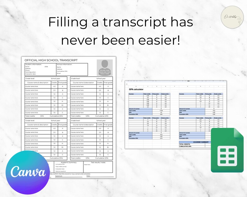 High School Transcript With a GPA Calculator, GPA Calculator and a ...