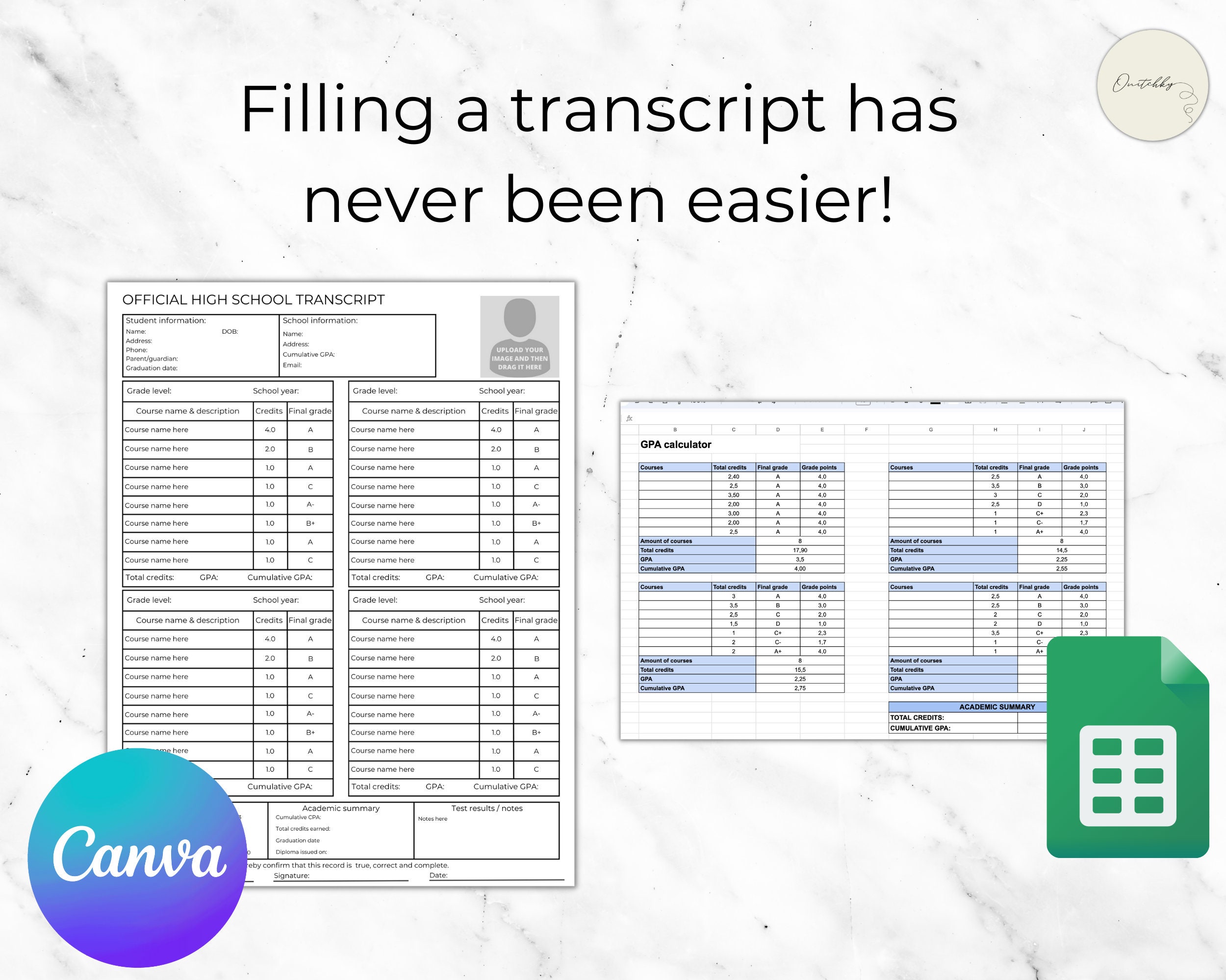 High School Transcript With a GPA Calculator, GPA Calculator and a ...