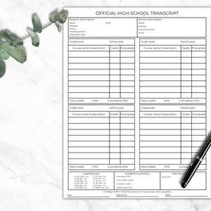 Report Card Template, Fillable High School Transcript, Printable ...