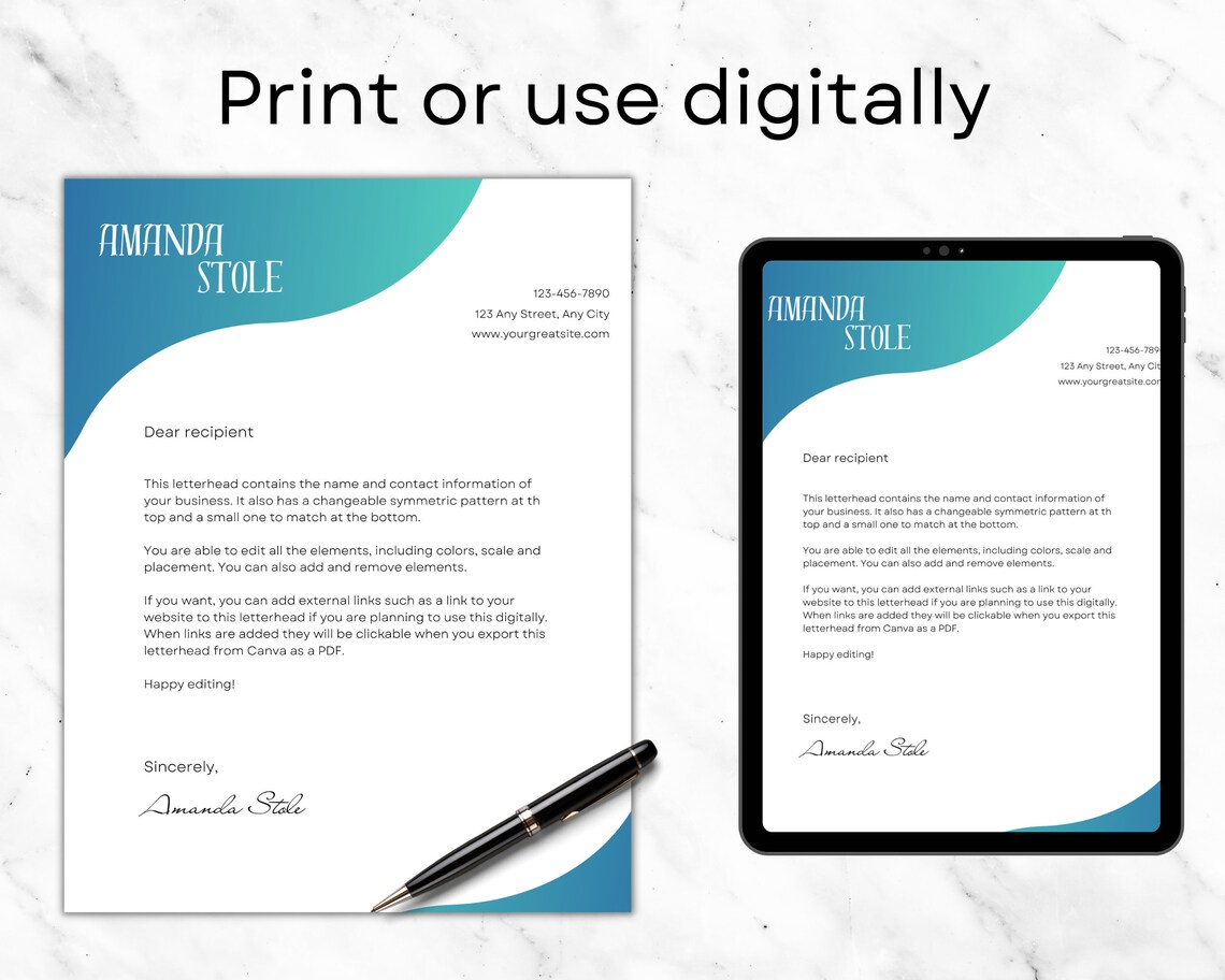 Customizable Letter Head Template, Modern Letterhead Template, Personal ...