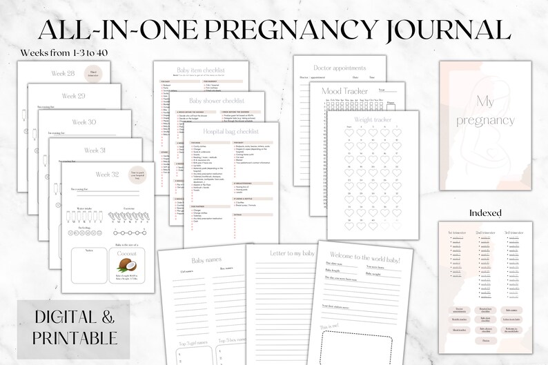 Digital Pregnancy Journal, Printable Pregnancy Planner, Baby Gestation ...