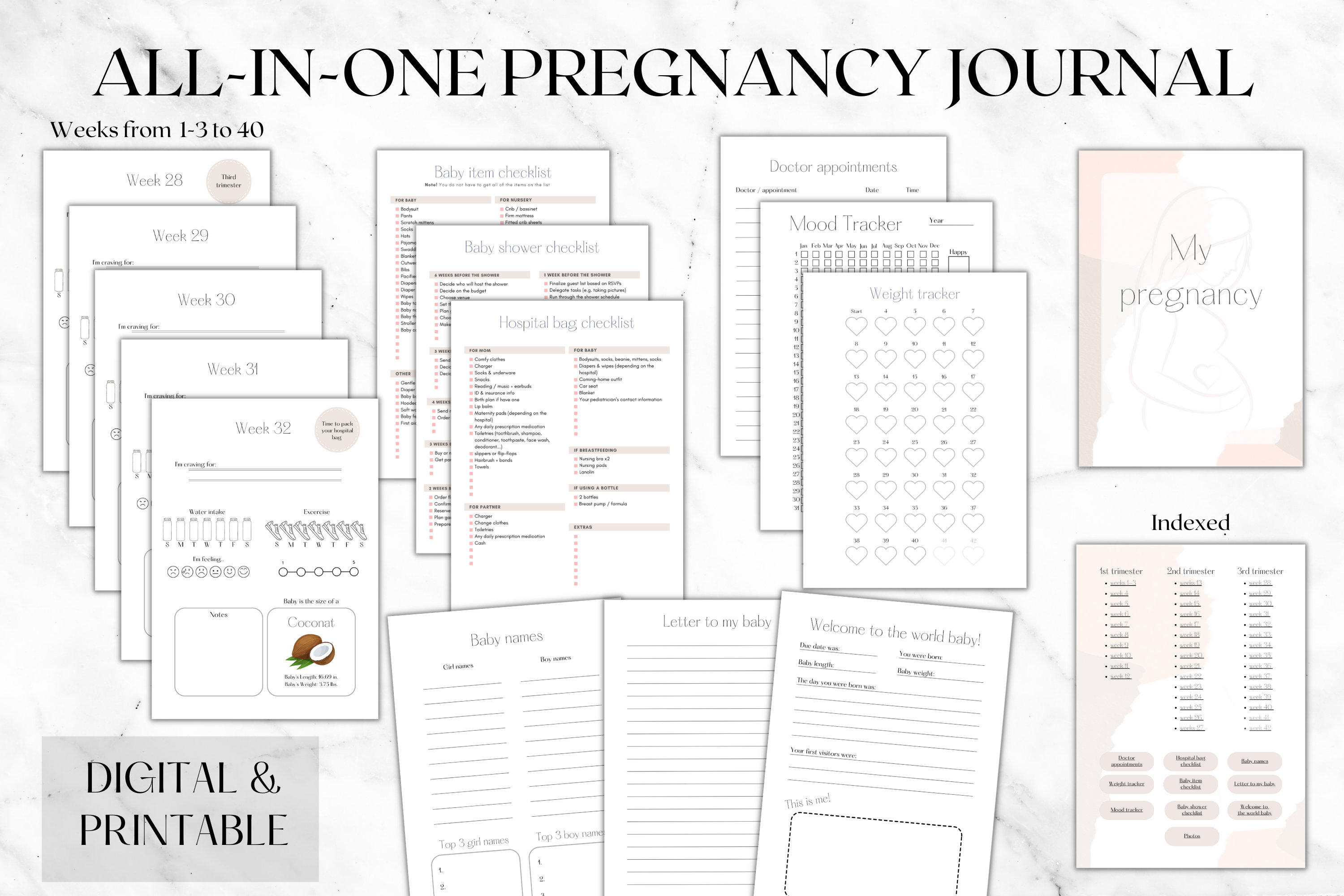 Digital Pregnancy Journal, Printable Pregnancy Planner, Baby Gestation ...