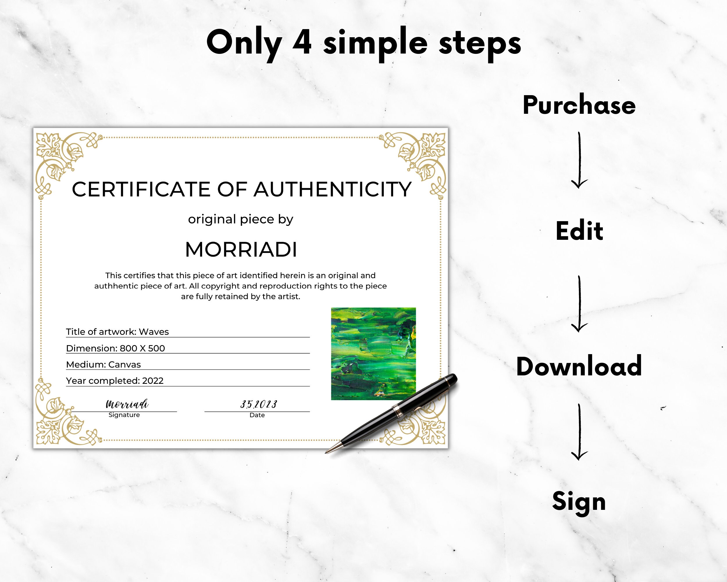 Certificate of Authenticity for Artwork, Art COA Template, Authenticity ...
