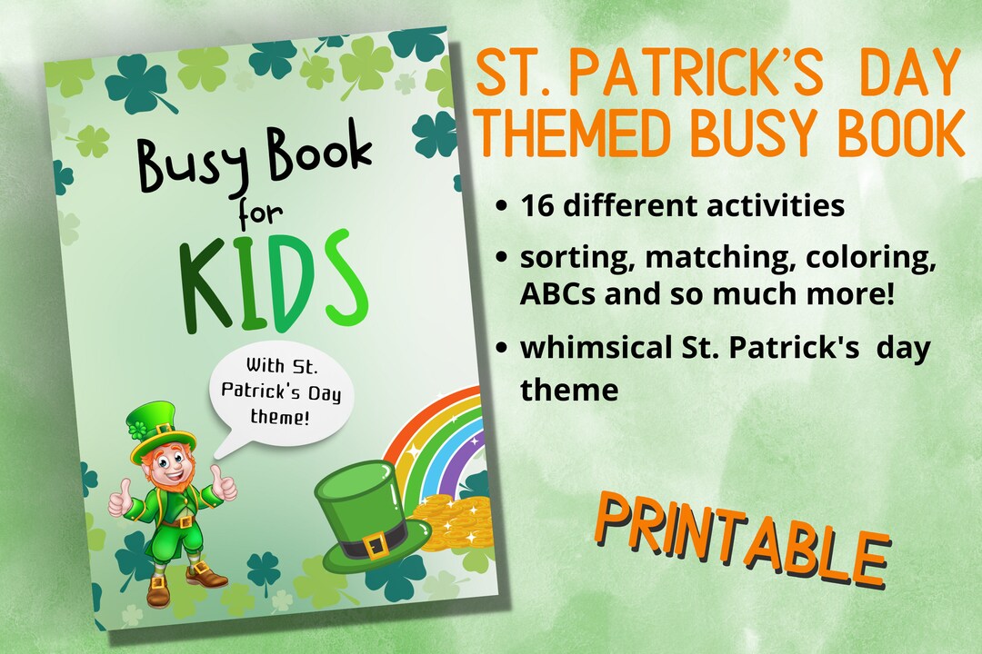 Printable St Patricks Day Busy Book for Toddlers, Preschool Binder ...