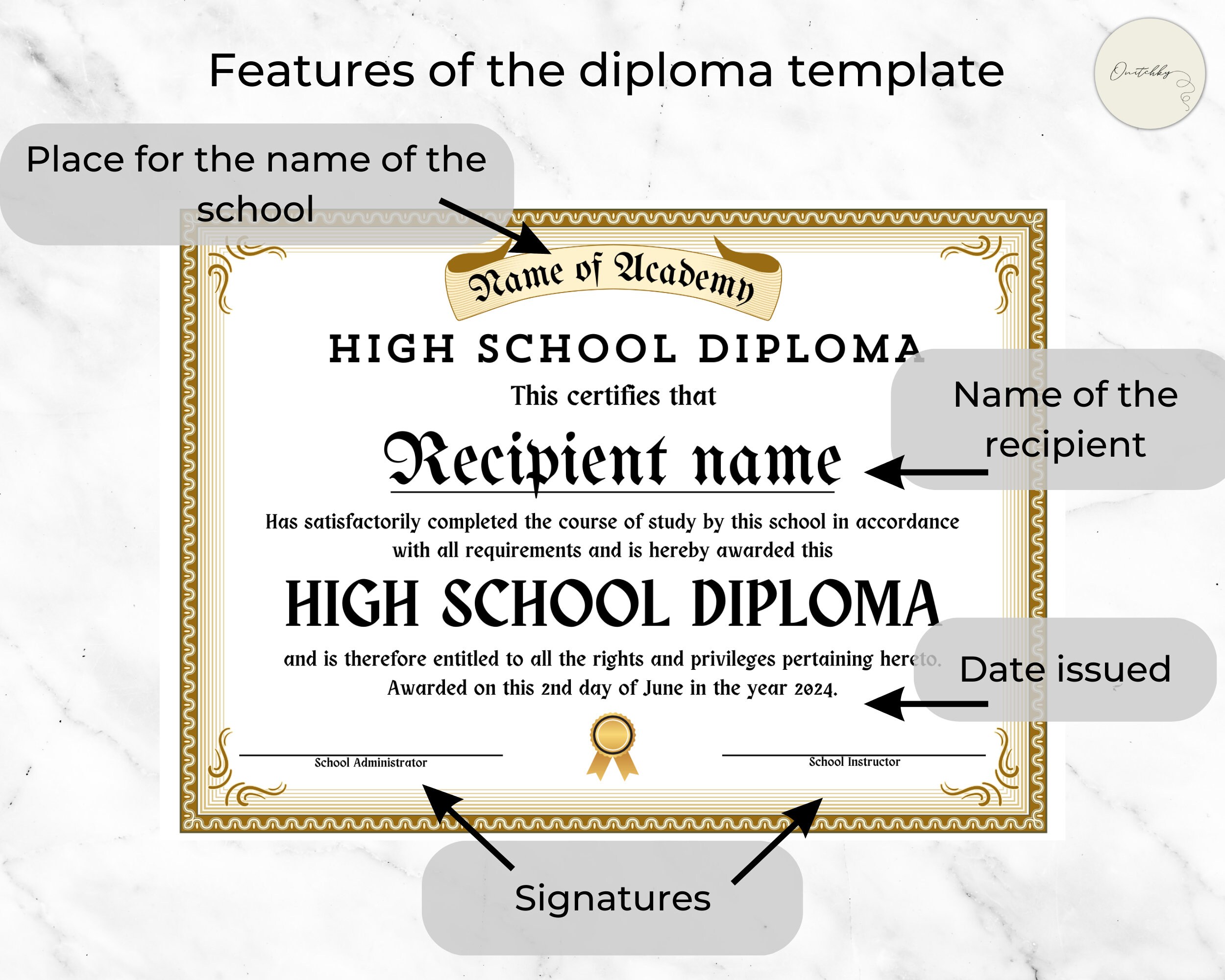 High School Diploma Template, High School Transcript, Graduation ...