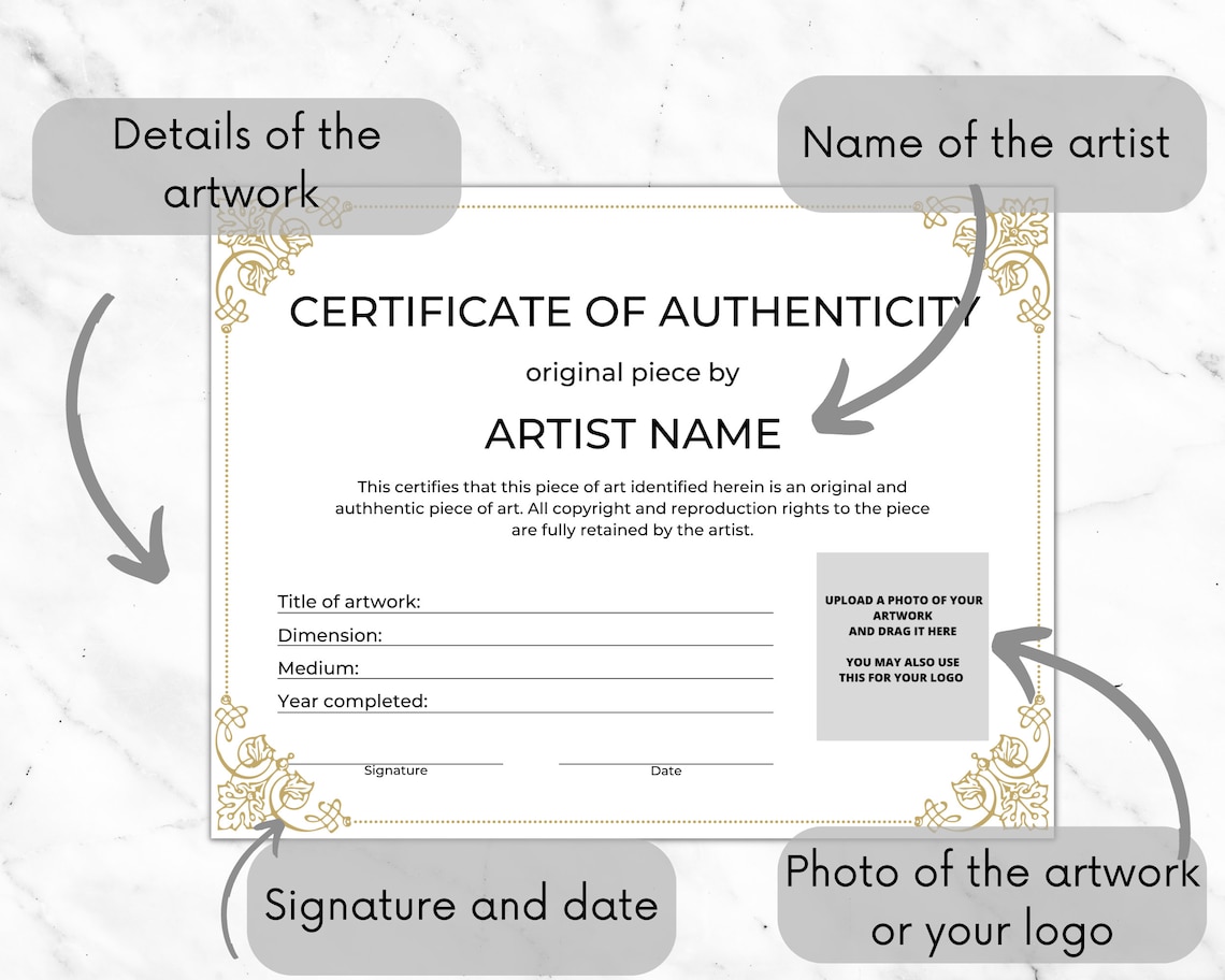Certificate of Authenticity for Artwork, Art COA Template, Authenticity ...