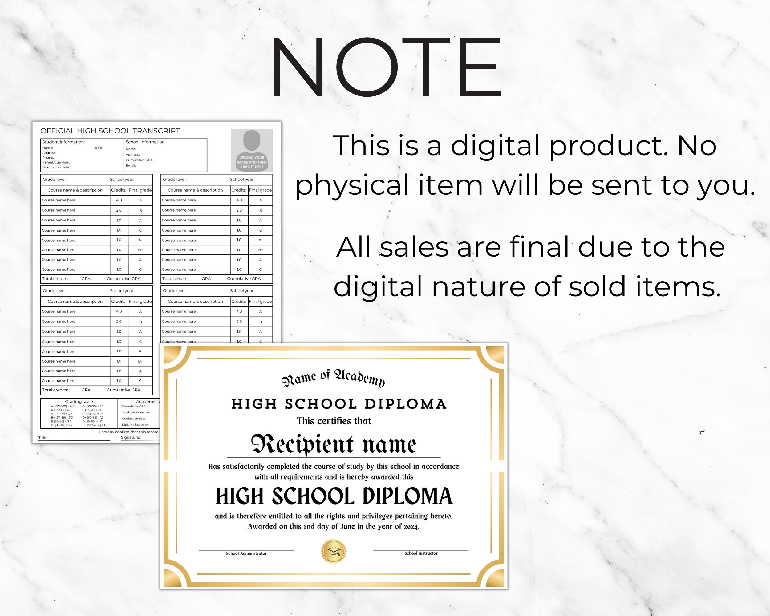 High School Diploma Template, Personalized Diploma Template, High ...