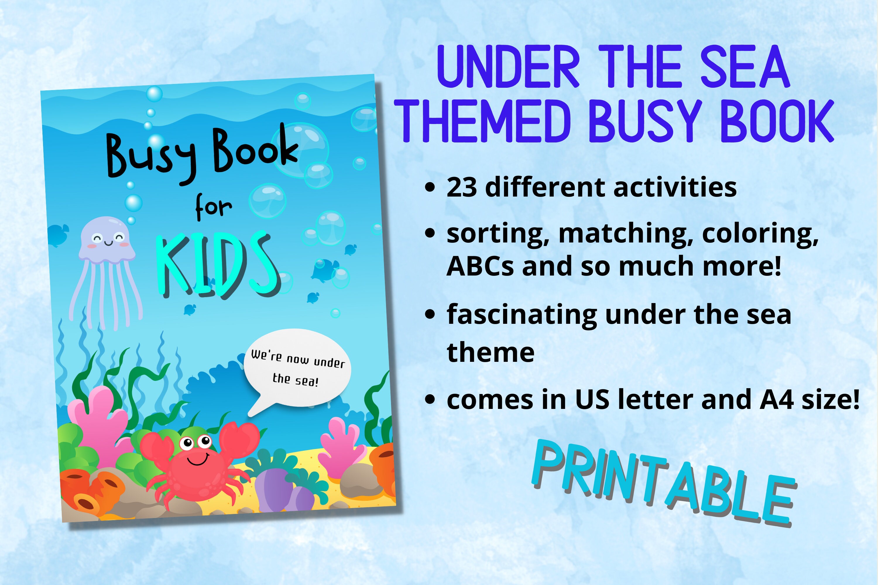 Sea Life Busy Book, Montessori Quiet Book, Printable Prek Activity ...