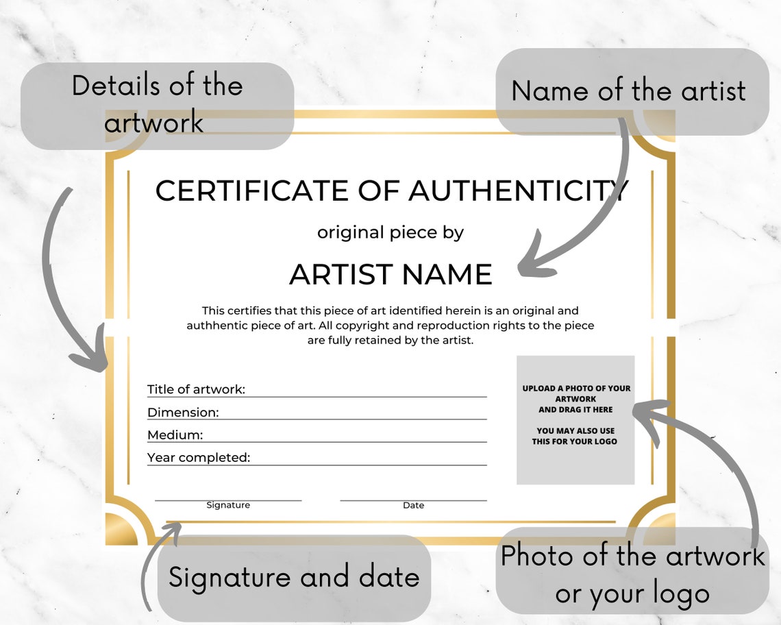 Certificate of Authenticity for Artwork, Authenticity Certificate ...