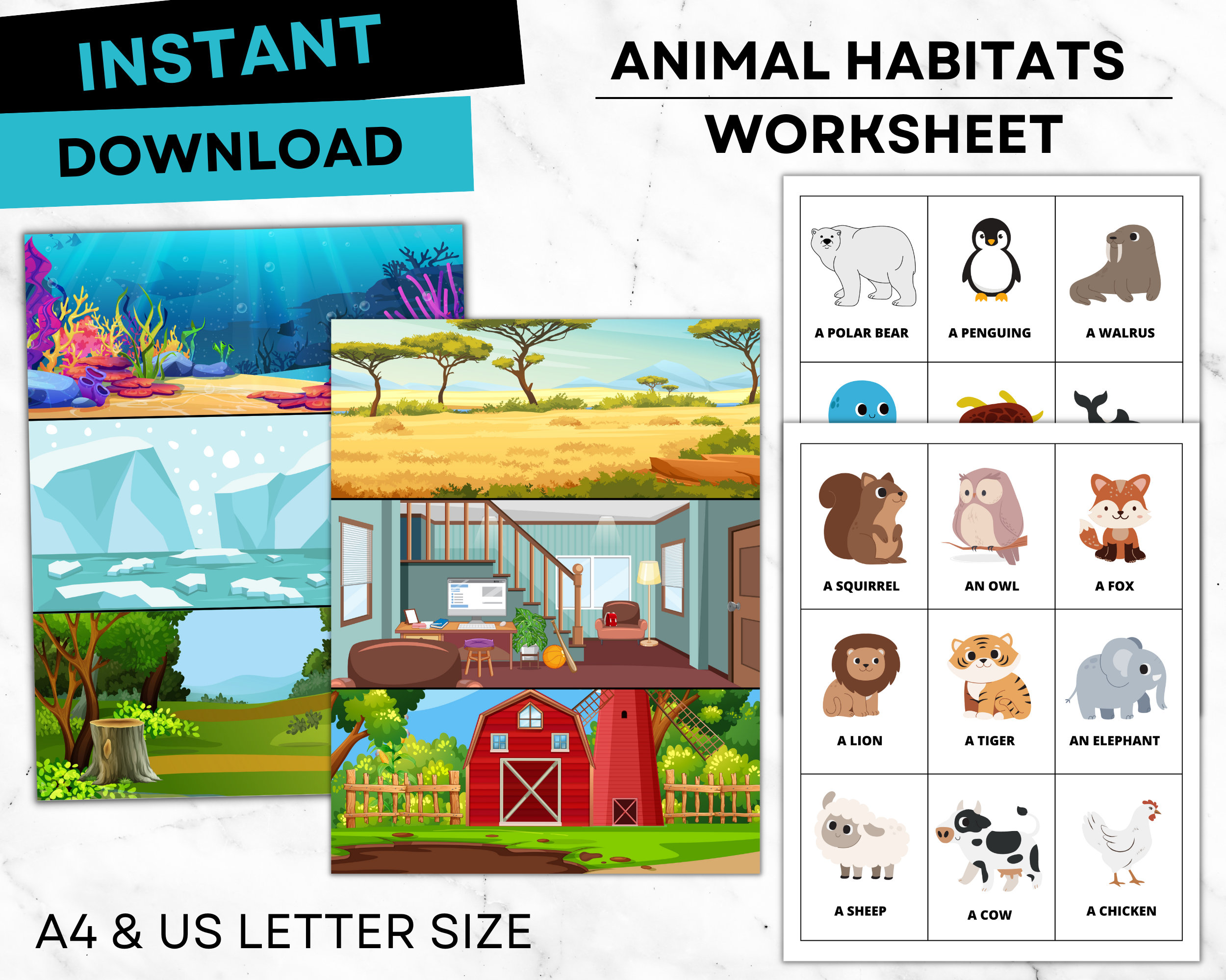 Animal Habitats Sorting Worksheet, Preschool Animal Habitat Matching ...