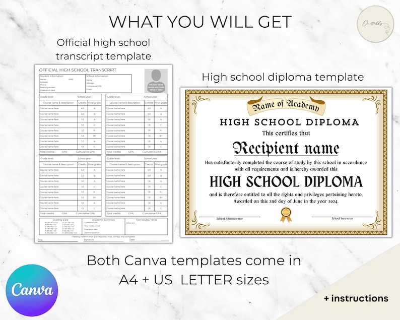 High School Diploma Template, High School Transcript, Graduation ...