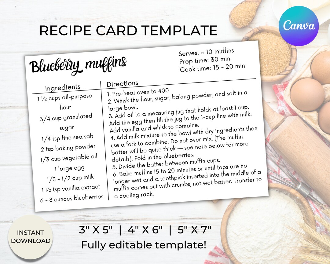 Recipe Card Template, 3X5 Recipe Card, 4X6 Recipe Card, 5X7 Recipe Card ...