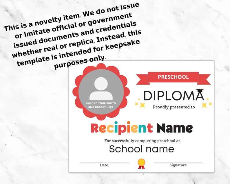 Preschool Diploma With Photo Template Editable Pre-k Diploma - Etsy
