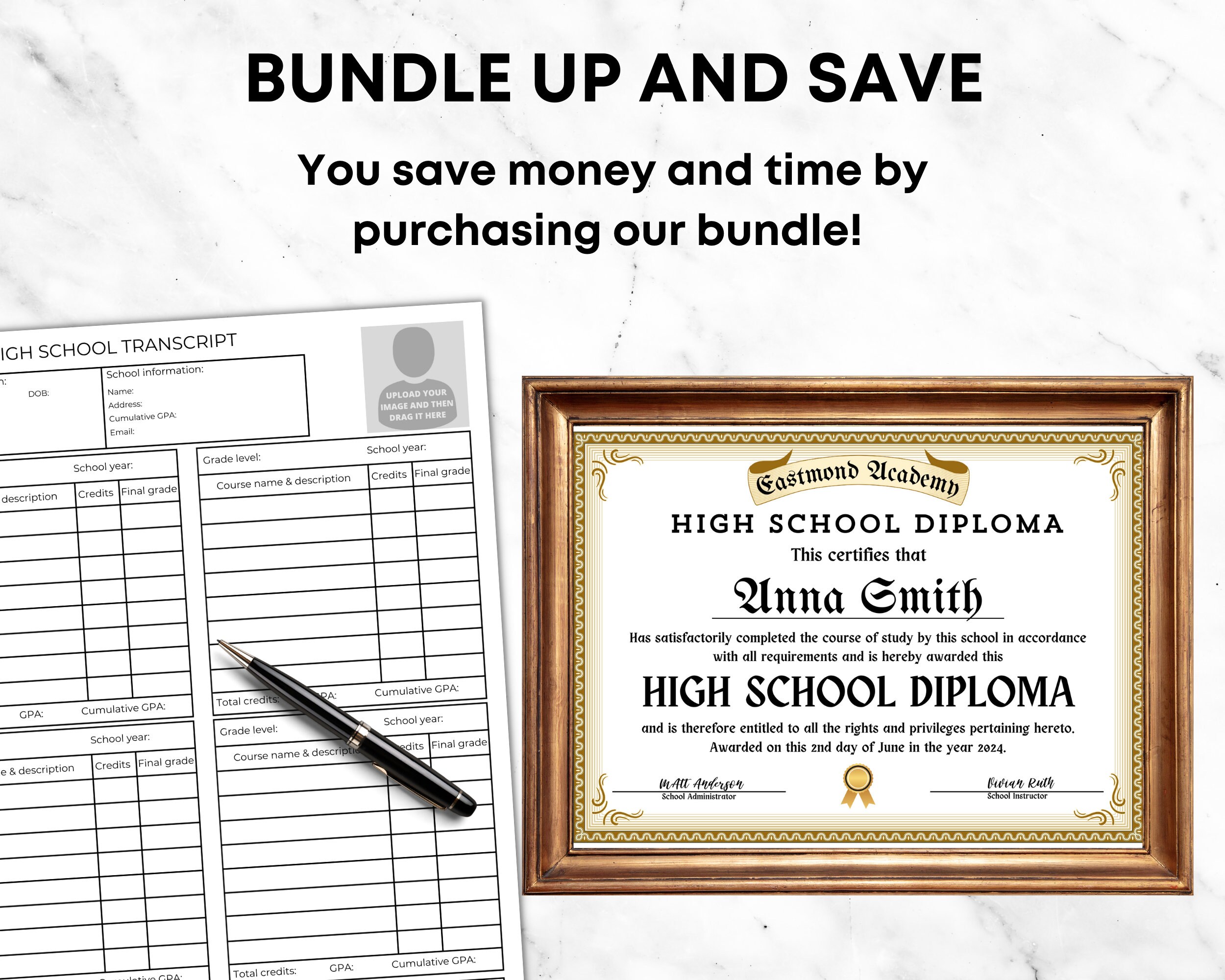 High School Diploma Template, High School Transcript, Graduation ...