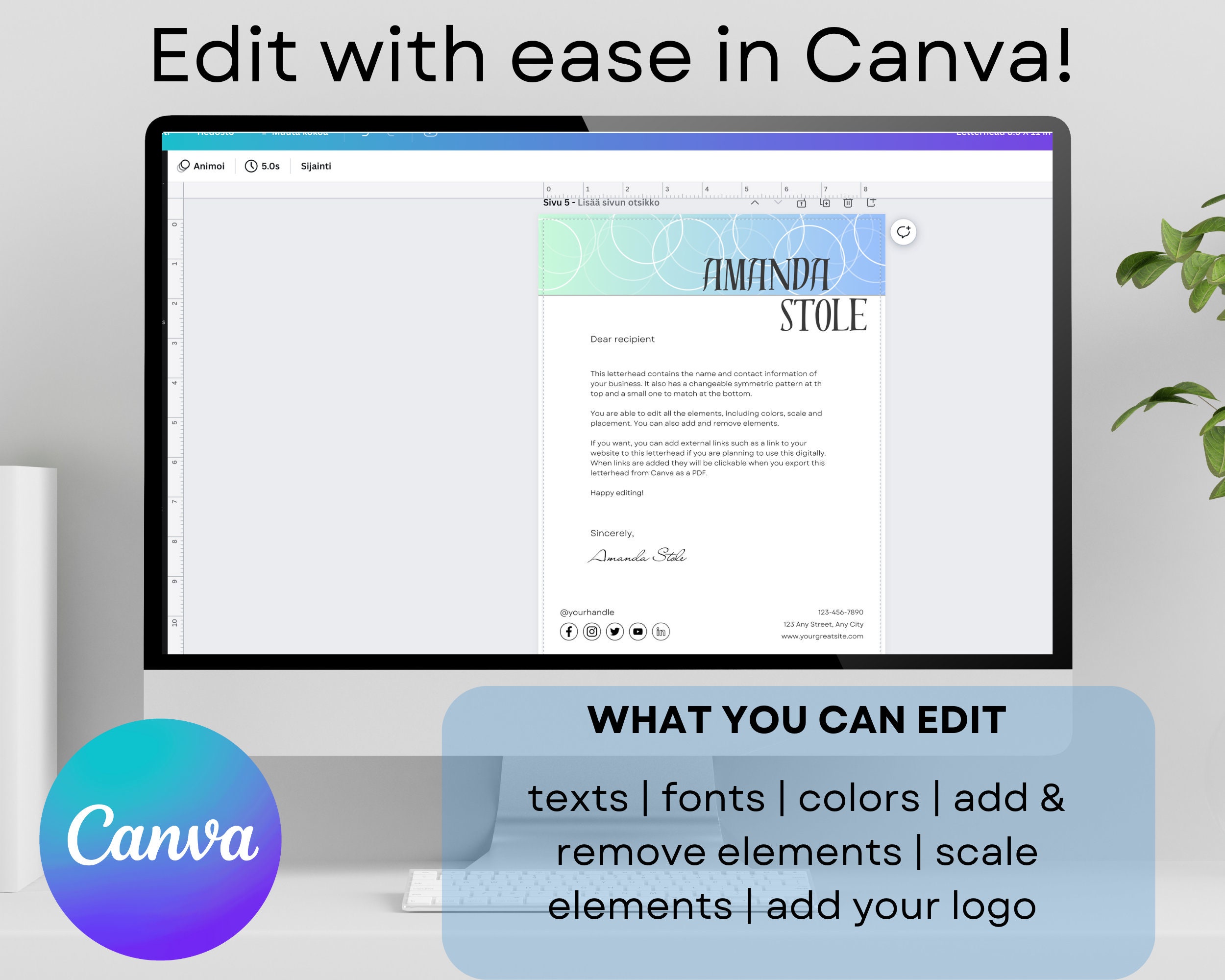 Personal Letterhead Canva Template, Modern Letterhead Template ...