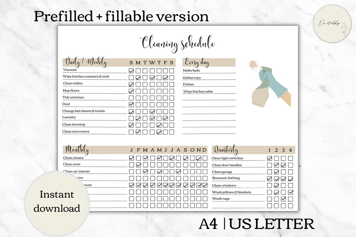 Editable Cleaning Schedule, Printable Family Cleaning Planner ...