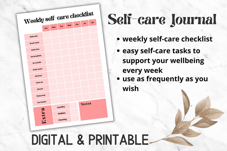 Printable Self Care Journal Self-care Digital Planner Self - Etsy