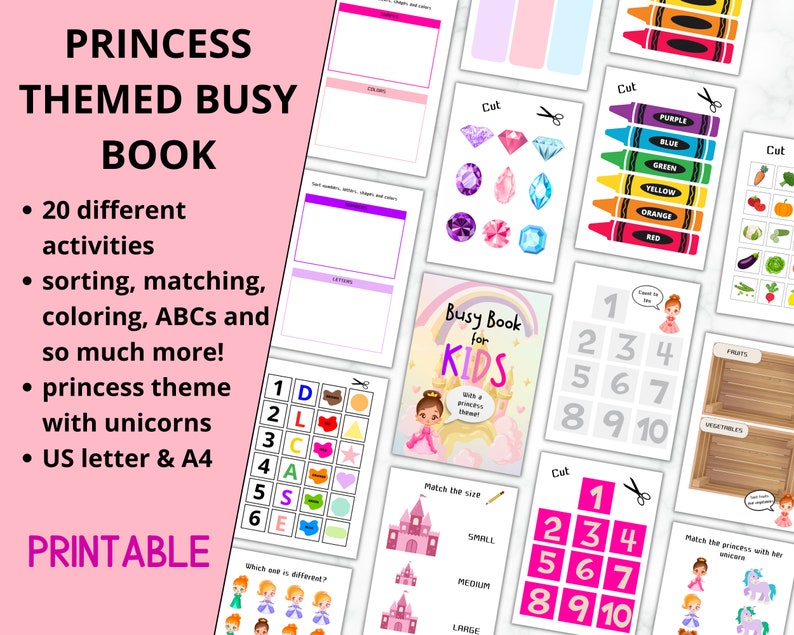 Printable Princess Busy Book for Toddlers, Preschool Binder, Homeschool ...