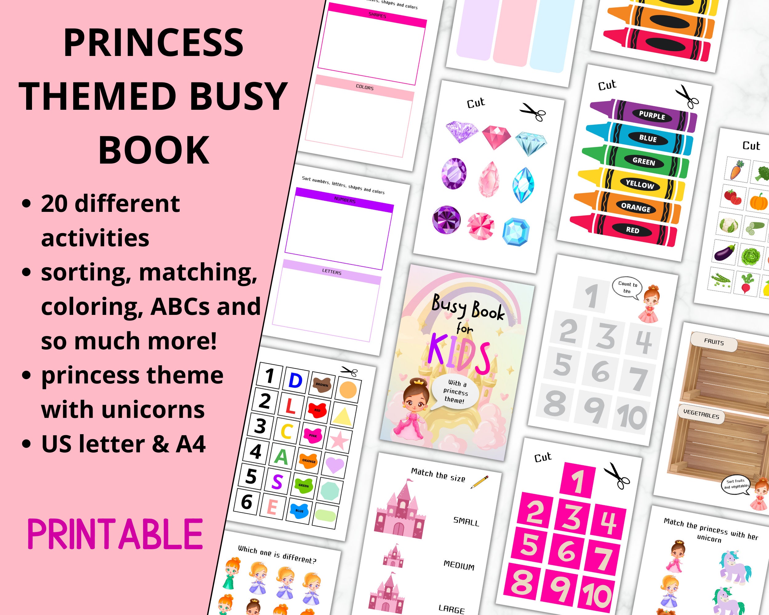 Printable Princess Busy Book for Toddlers, Preschool Binder, Homeschool ...