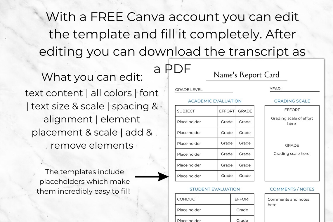 Report Card Template, Fillable Homeschool Transcript, Printable ...