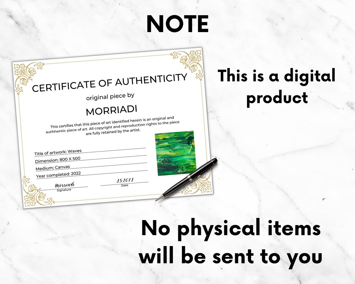 Certificate of Authenticity for Artwork, Art COA Template, Authenticity ...