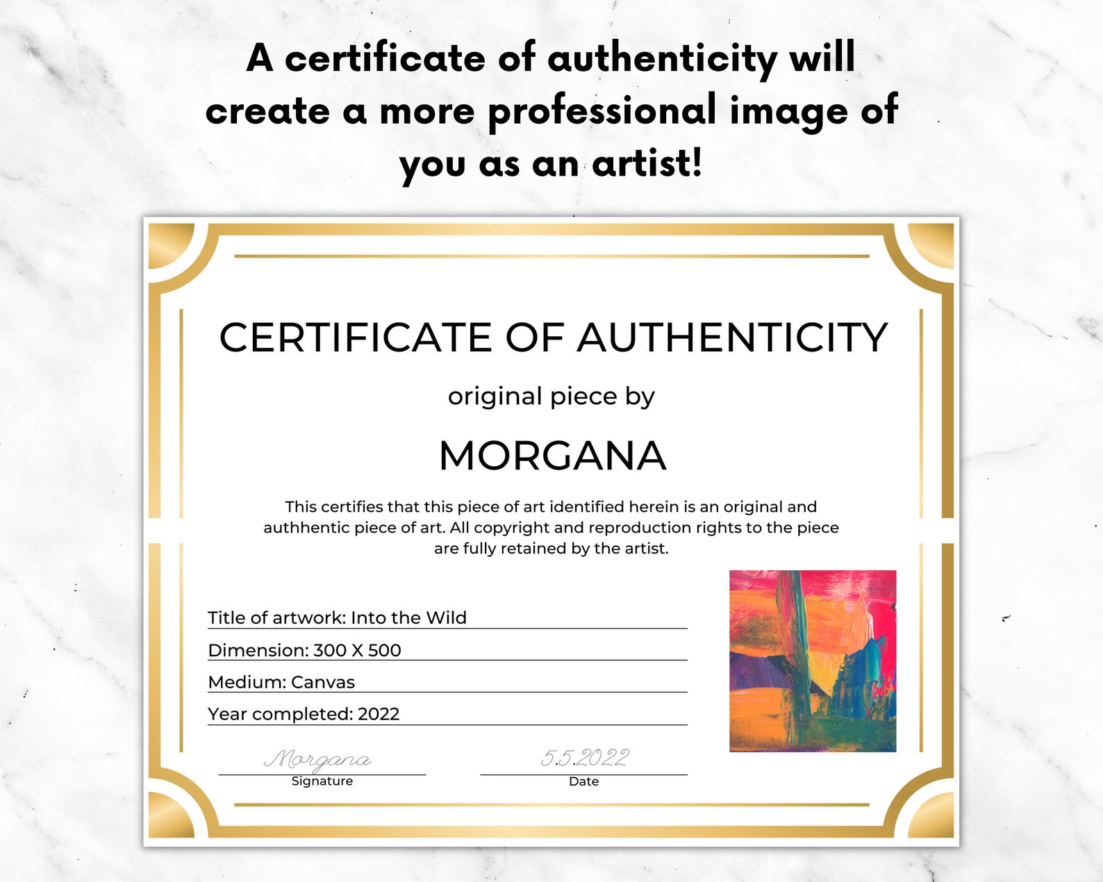 Certificate of Authenticity for Artwork, Authenticity Certificate ...