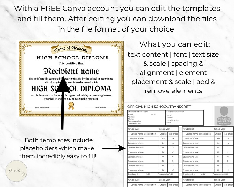 High School Diploma Template, High School Transcript, Graduation ...