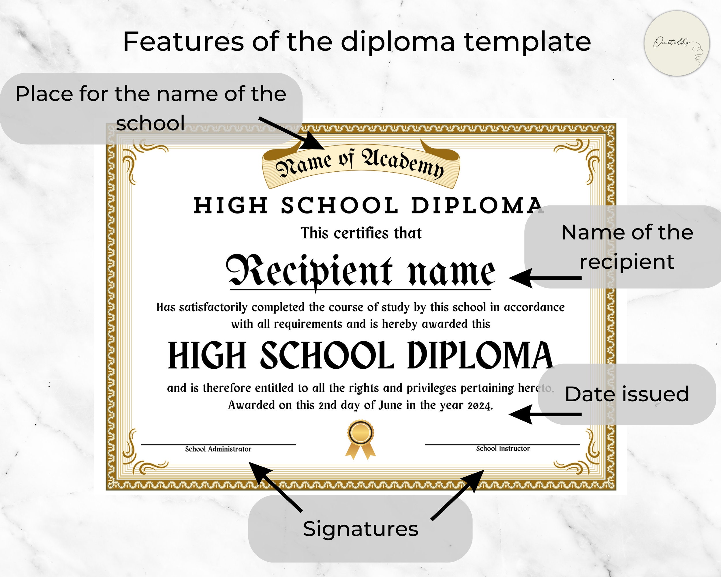 High School Diploma Template Editable High School Graduation Diploma Graduation Certificate