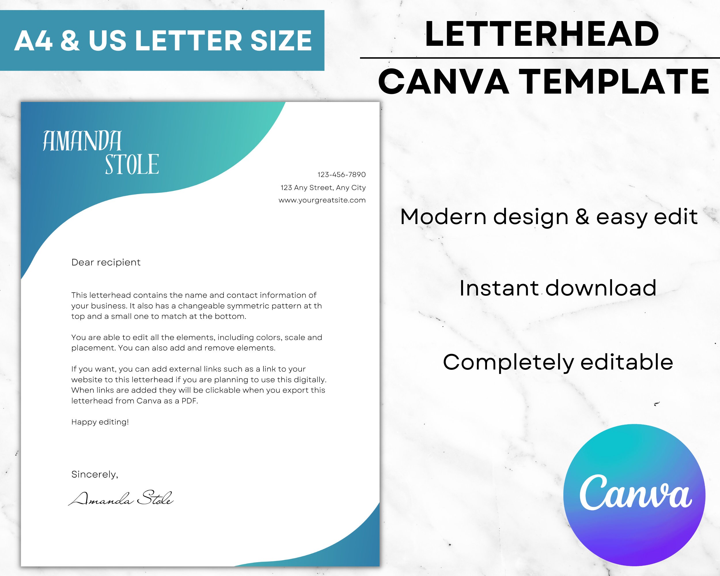 Customizable Letter Head Template, Modern Letterhead Template, Personal ...