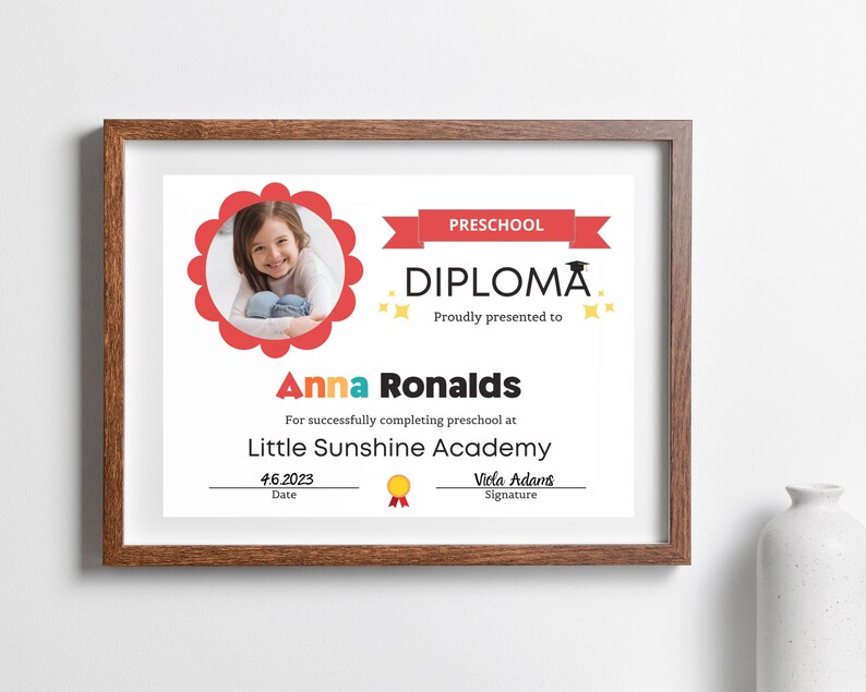 Preschool Diploma With Photo Template Editable Pre-k Diploma - Etsy