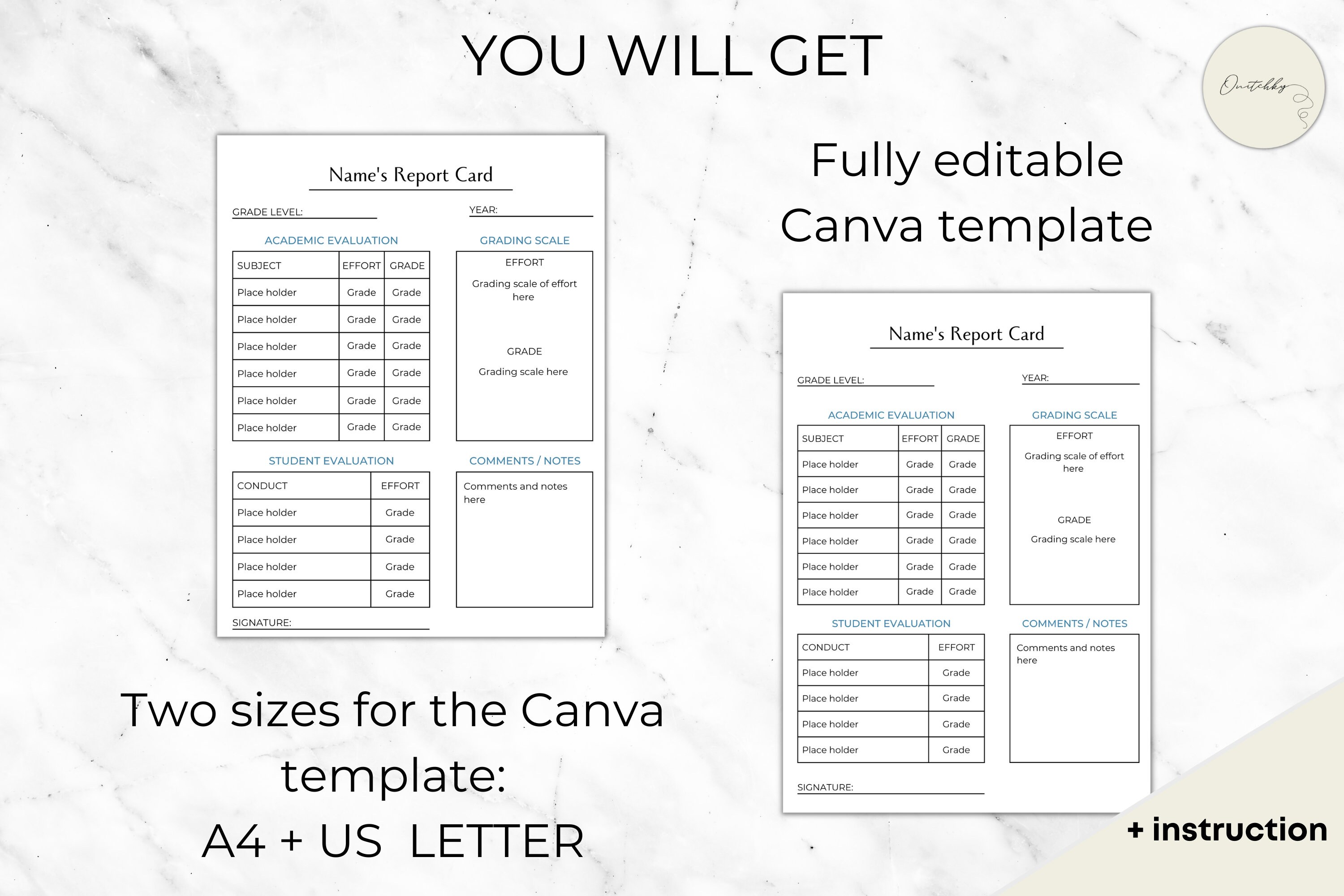 Report Card Template, Fillable Homeschool Transcript, Printable ...
