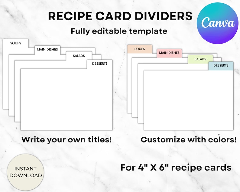 Recipe Card Dividers, 4X6 Recipe Card Divider Template, Recipe Box ...