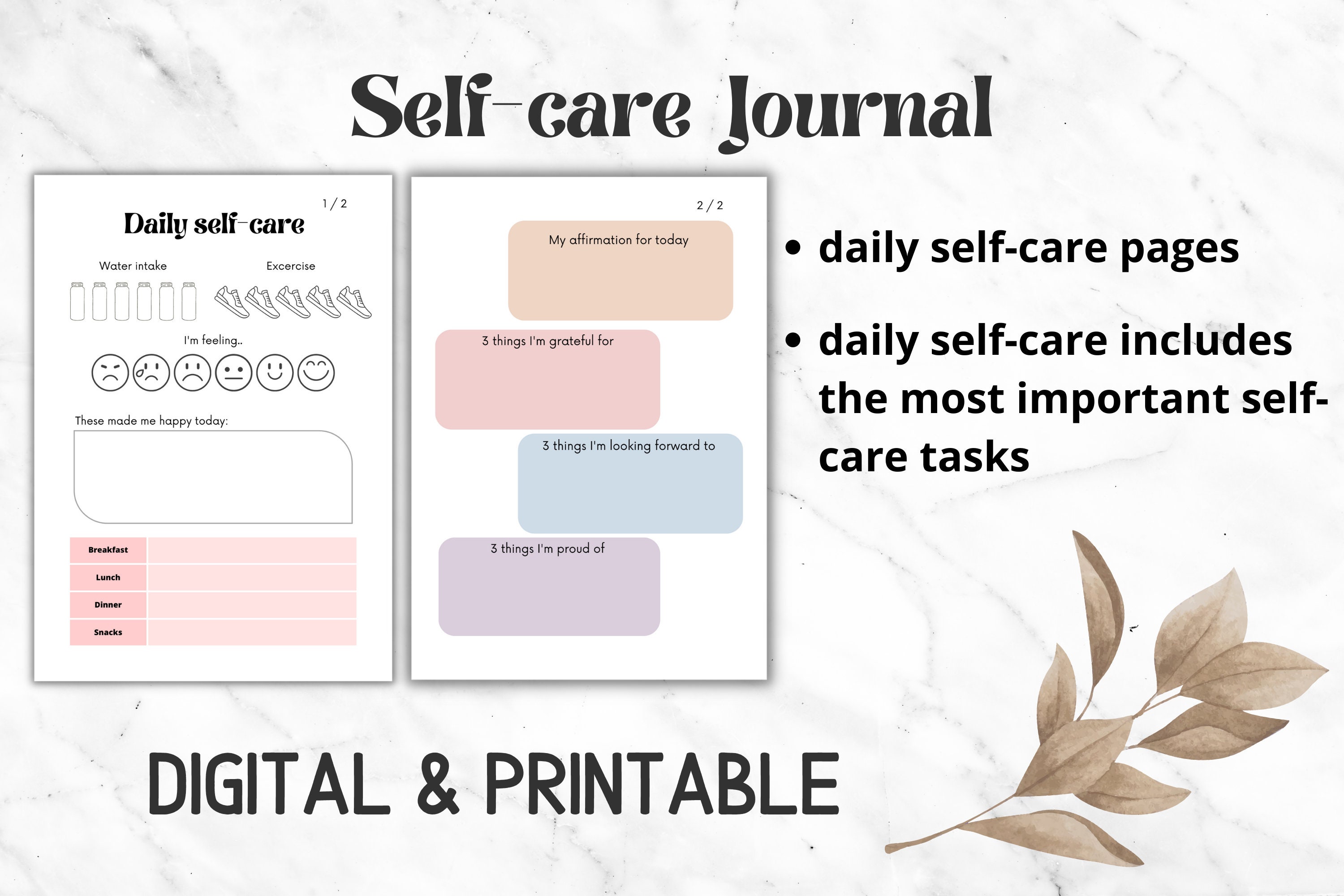 Printable Self Care Journal, Self-care Digital Planner, Self Improvement Diary, Self-care ...