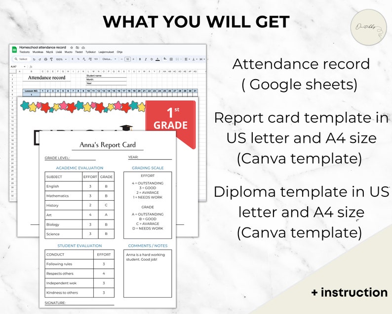 Homeschool Starter Kit, Printable Homeschool Report Card Template ...