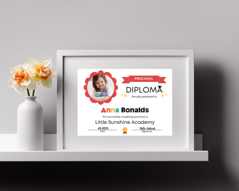 Preschool Diploma With Photo Template Editable Pre-k Diploma - Etsy