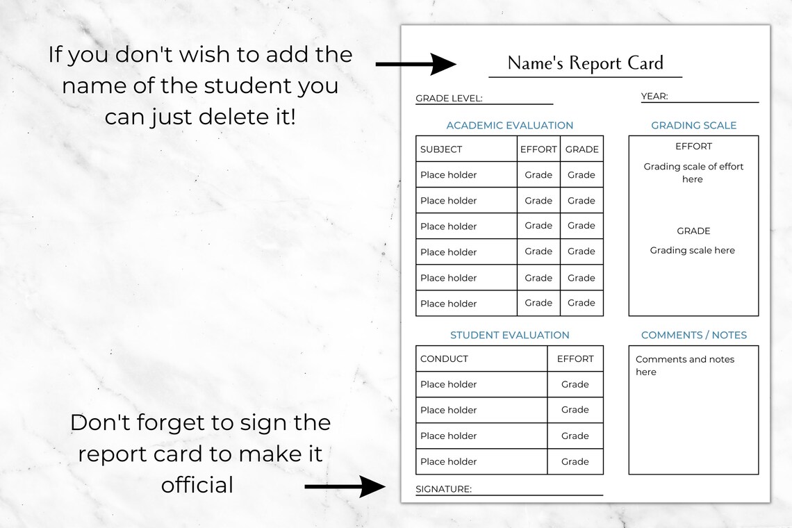 Report Card Template, Fillable Homeschool Transcript, Printable ...