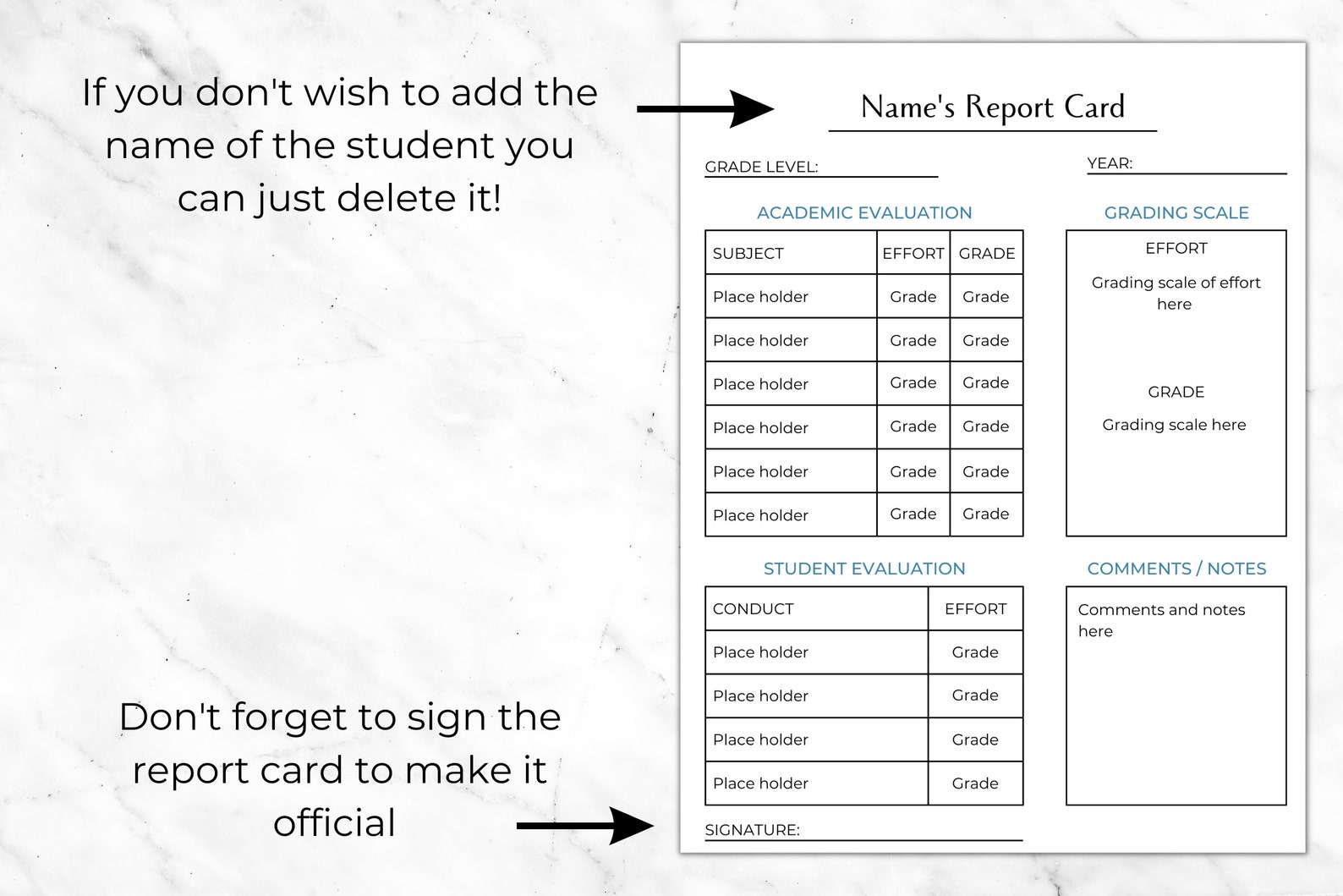 Report Card Template, Fillable Homeschool Transcript, Printable ...
