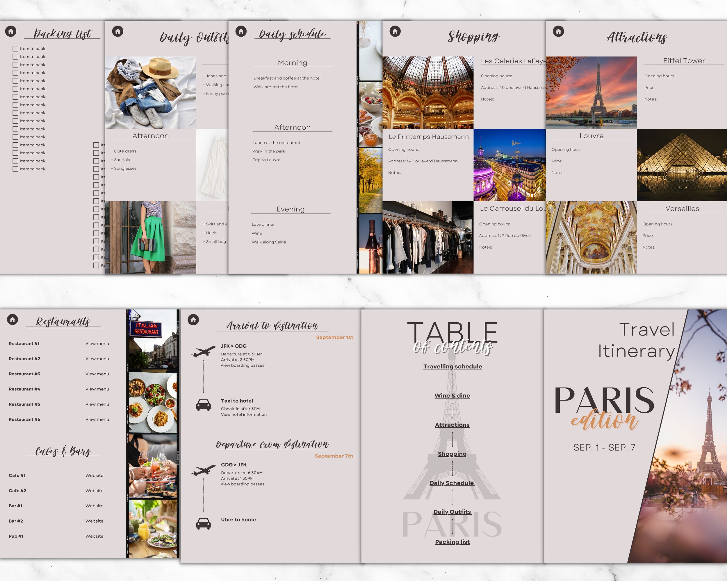 Paris Travel Itinerary Template, Travel Log, Paris Travel Guide, Travel ...