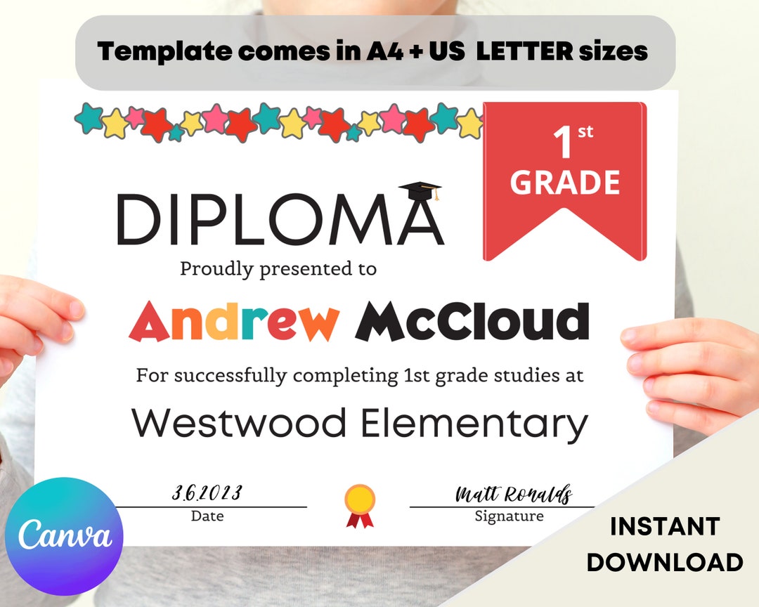1st Grade Diploma, Elementary School Diploma, Grade School Diploma, 3rd ...