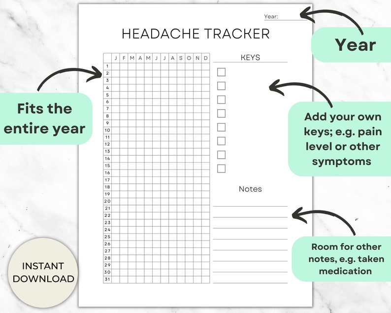 Printable Headache Tracker, Simple Migraine Log, Personalized Headache ...