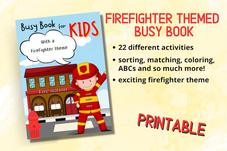 Firefighter Busy Book, Printable Preschool Activity, Montessori Quiet ...