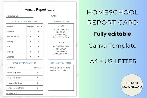 Elementary School Report Card Template
