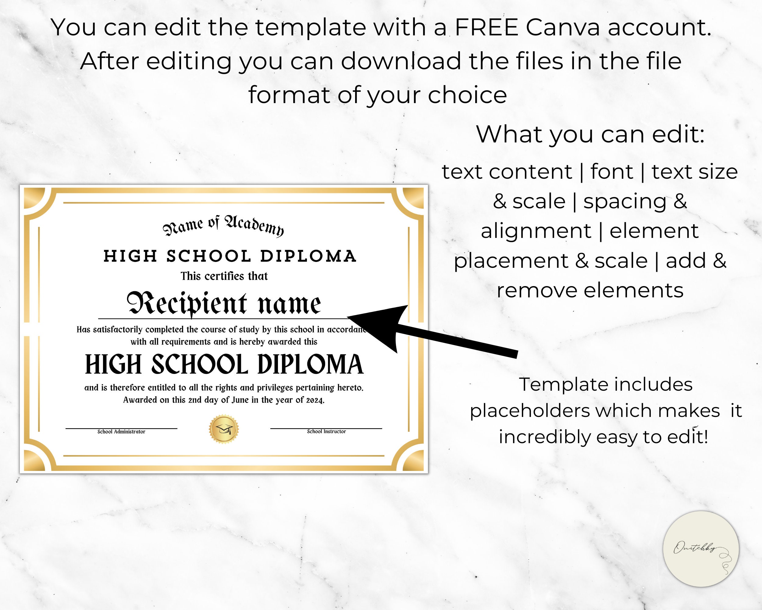 Personalized Diploma Template, Editable High School Diploma, Graduation ...