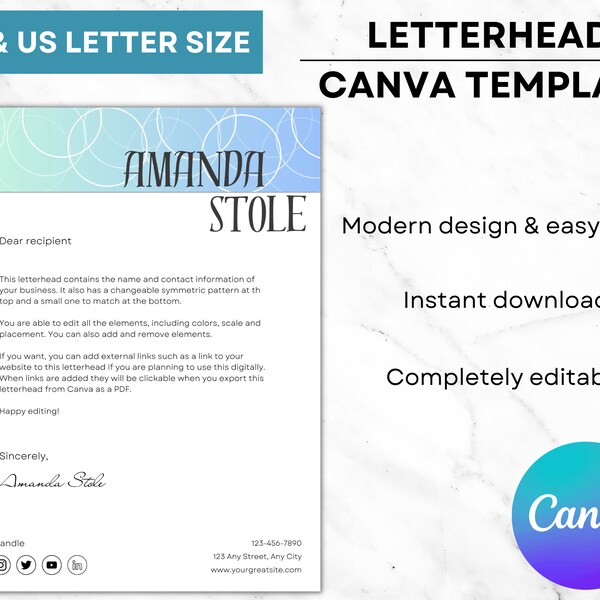 Modern Letterhead Template Bundle, Business Letterhead Canva Template ...