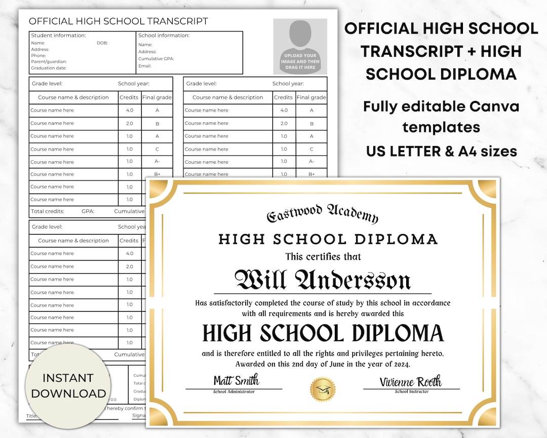 High School Diploma Template, Personalized Diploma Template, High ...